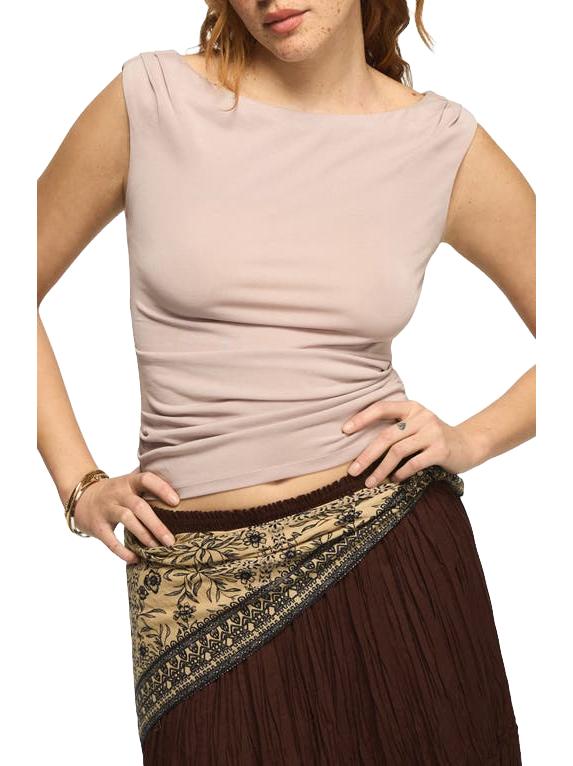 LUCKY BRAND Lucky Brand Sandwash Boatneck Top with Cap Sleeves